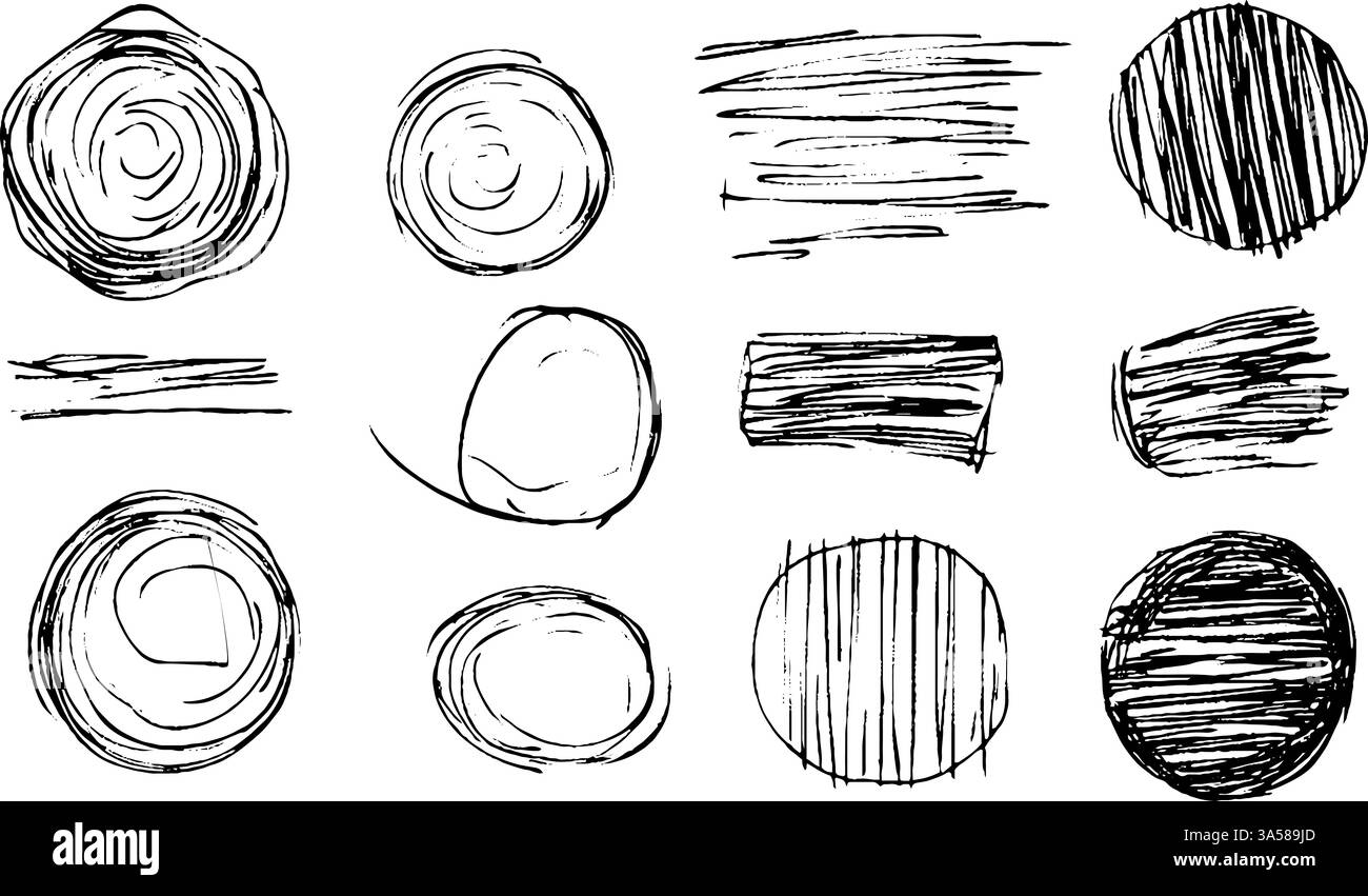 A collection of hand-drawn circular and linear shapes, featuring ...