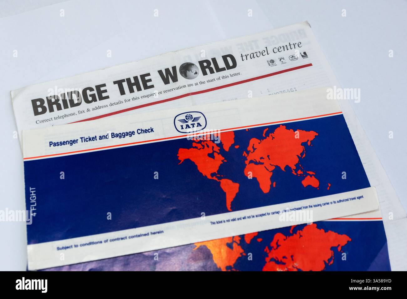 Bridge the World Travel Centre paperwork and flight tickets Stock Photo ...
