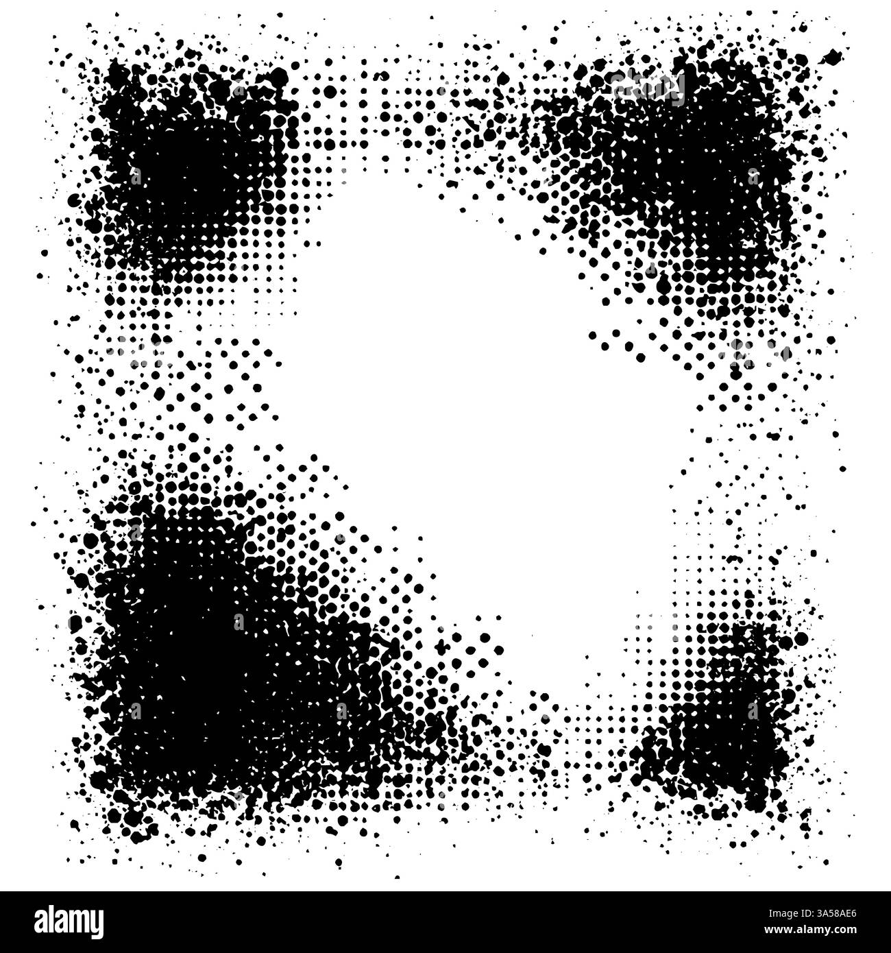 Vector grunge frame with halftone dot gradient and rough texture. Black ...