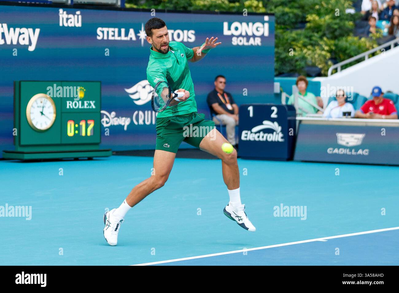 MIAMI GARDENS, FL - MARCH 21: Novak Djokovic (SRB) in action during his ...
