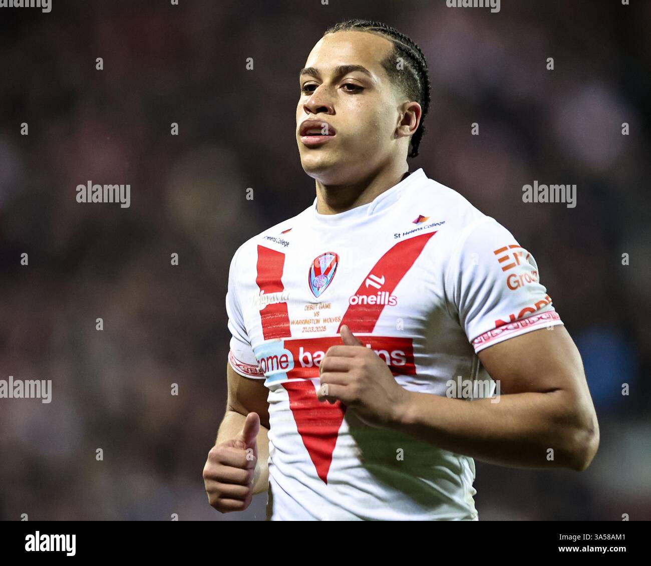 Dayon Sambou of St. Helens during the Betfred Super League Round 5 ...