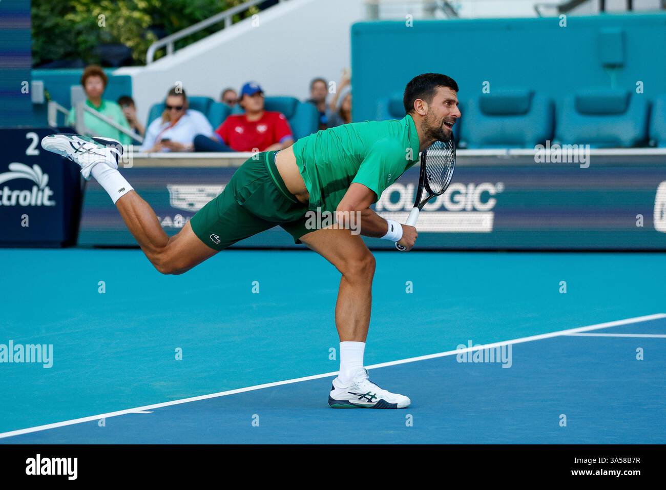 MIAMI GARDENS, FL - MARCH 21: Novak Djokovic (SRB) in action during his ...