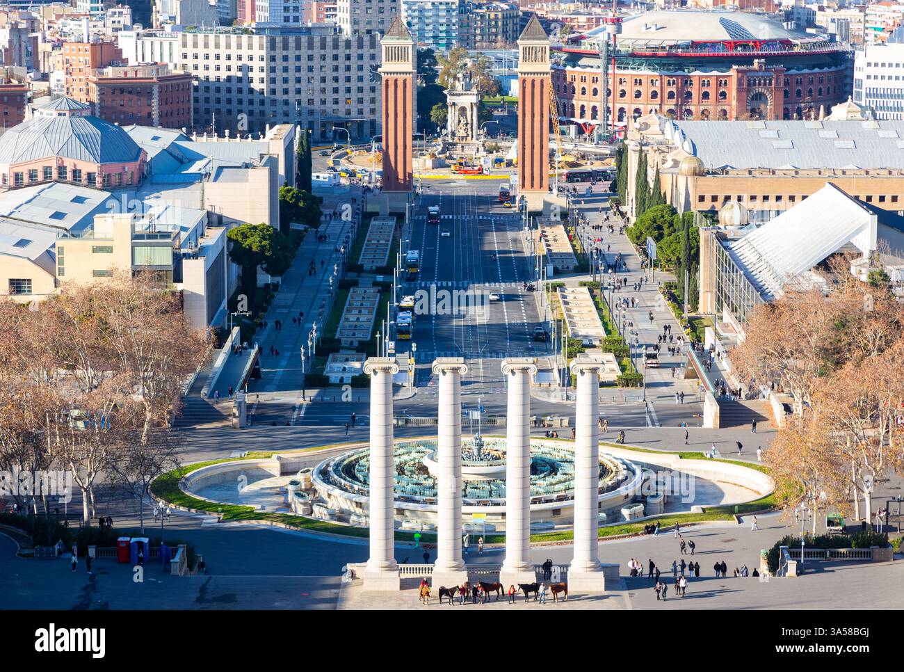 Barcelona Spain Cityscape Aerial Skyline Panorama. Four Columns and the ...
