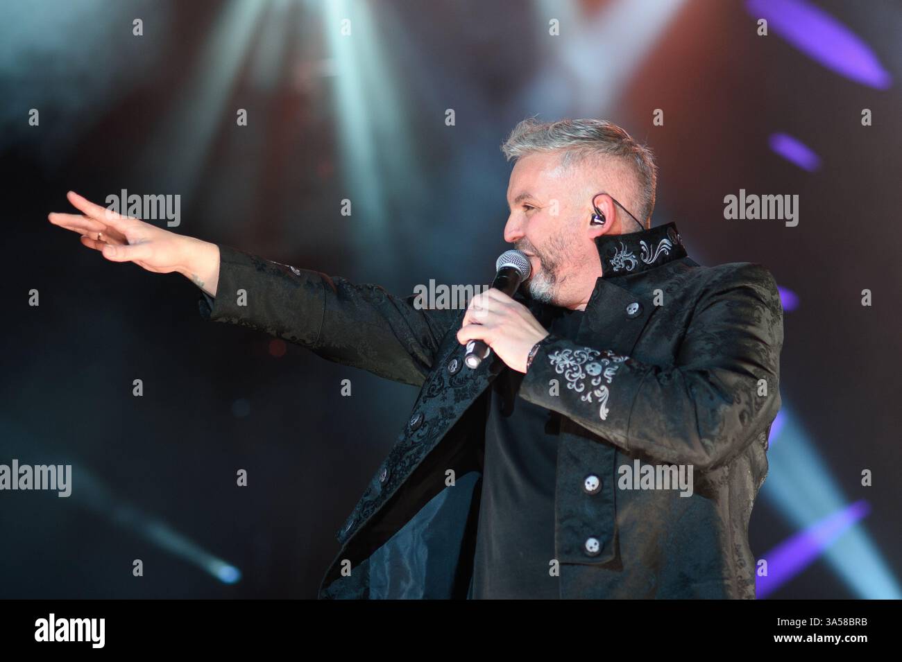 Singer Miguel Angel Franco of the group Saurom performs during the ...