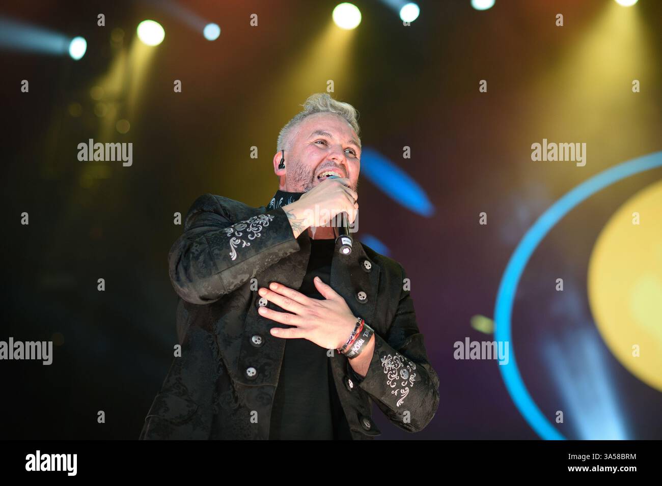 Singer Miguel Angel Franco of the group Saurom performs during the ...