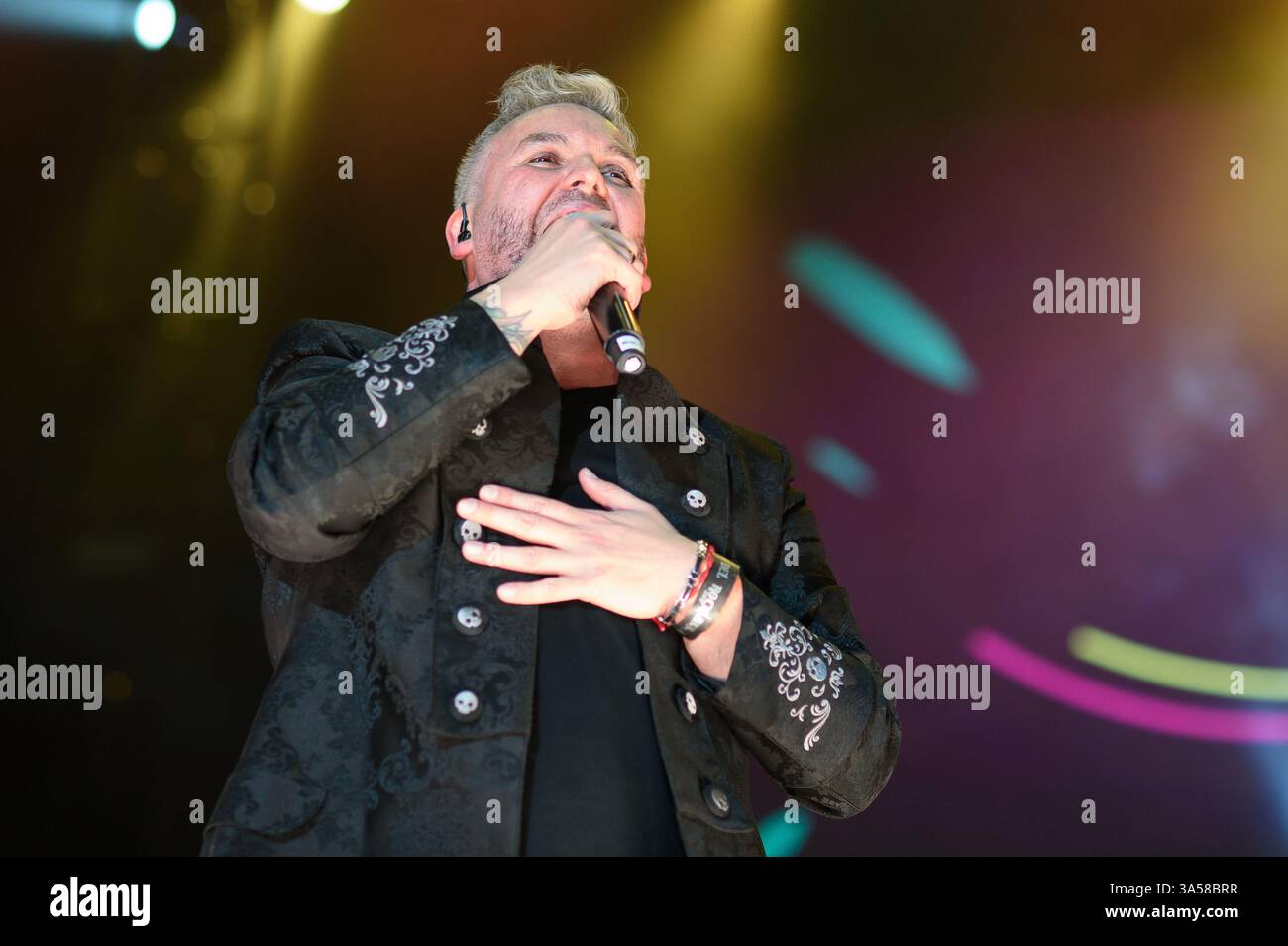 Singer Miguel Angel Franco of the group Saurom performs during the ...