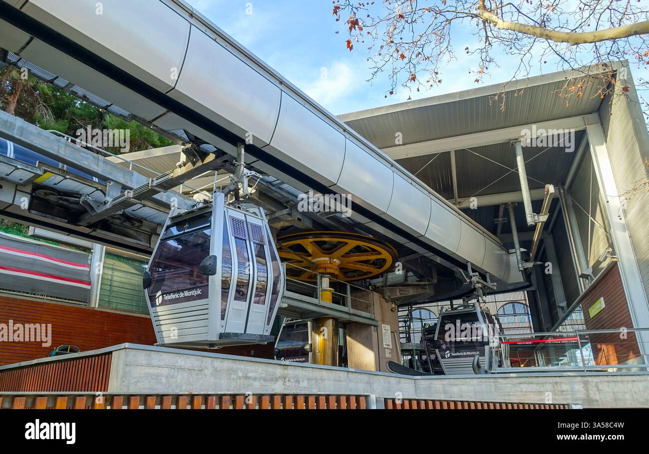 Passenger Cabin leaving Famous Teleferic De Montjuic Cable Car Gondola ...
