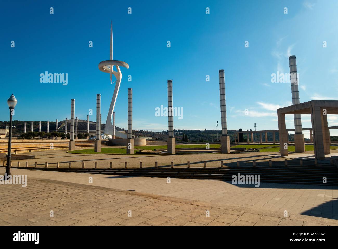 Famous Olympic Park Anella in Barcelona, Spain with Telefonica White ...