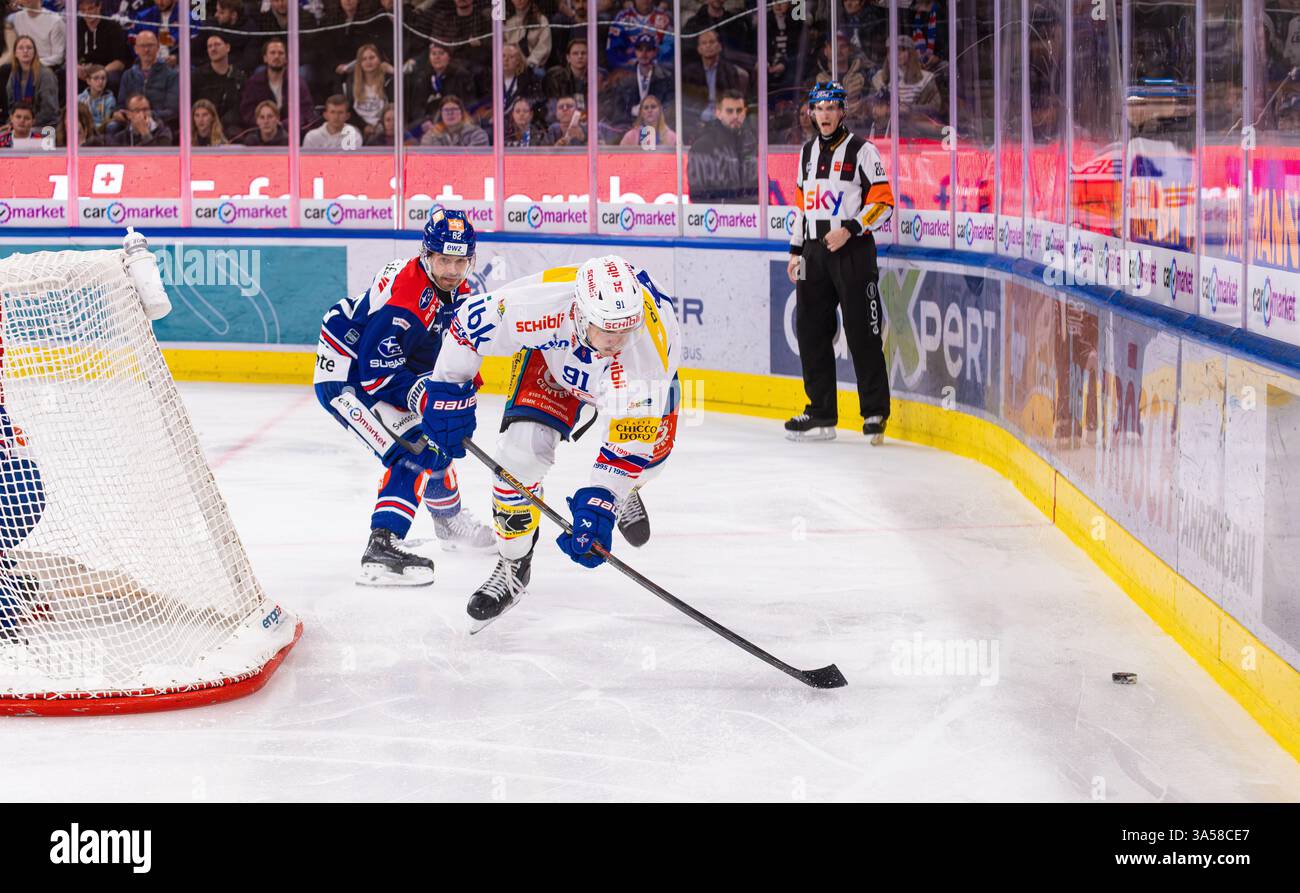 Zurich, Switzerland, 21st Mar 2025:#91 Reto Schappi (Kloten) fights ...