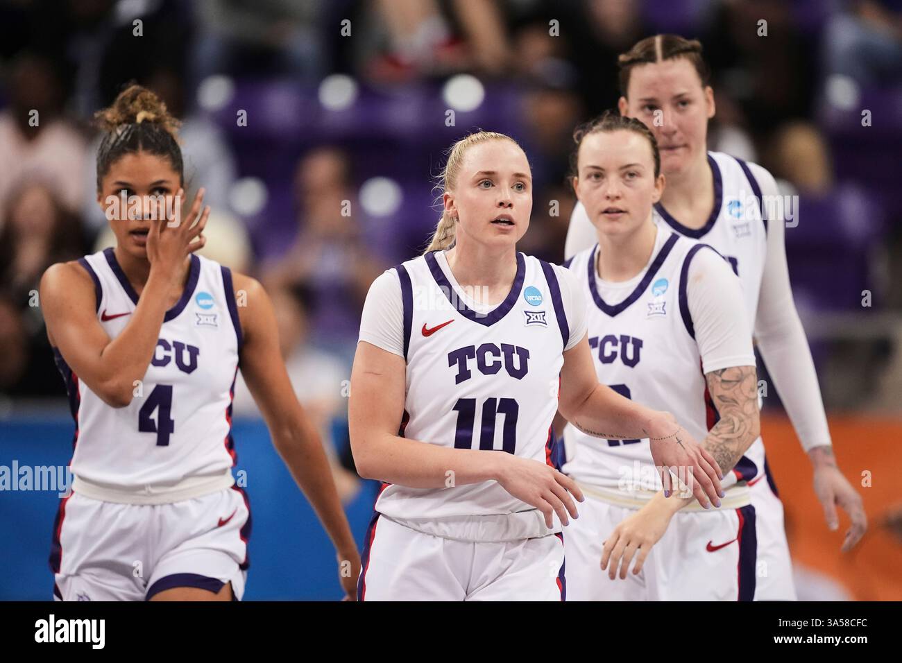 TCU's Donovyn Hunter (4), Hailey Van Lith (10), Madison Conner, second ...
