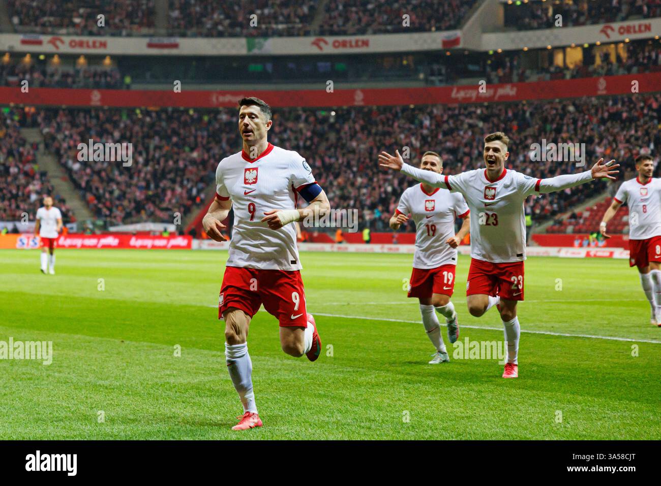 Team of Poland seen celebrating after goal from Robert Lewandowski ...