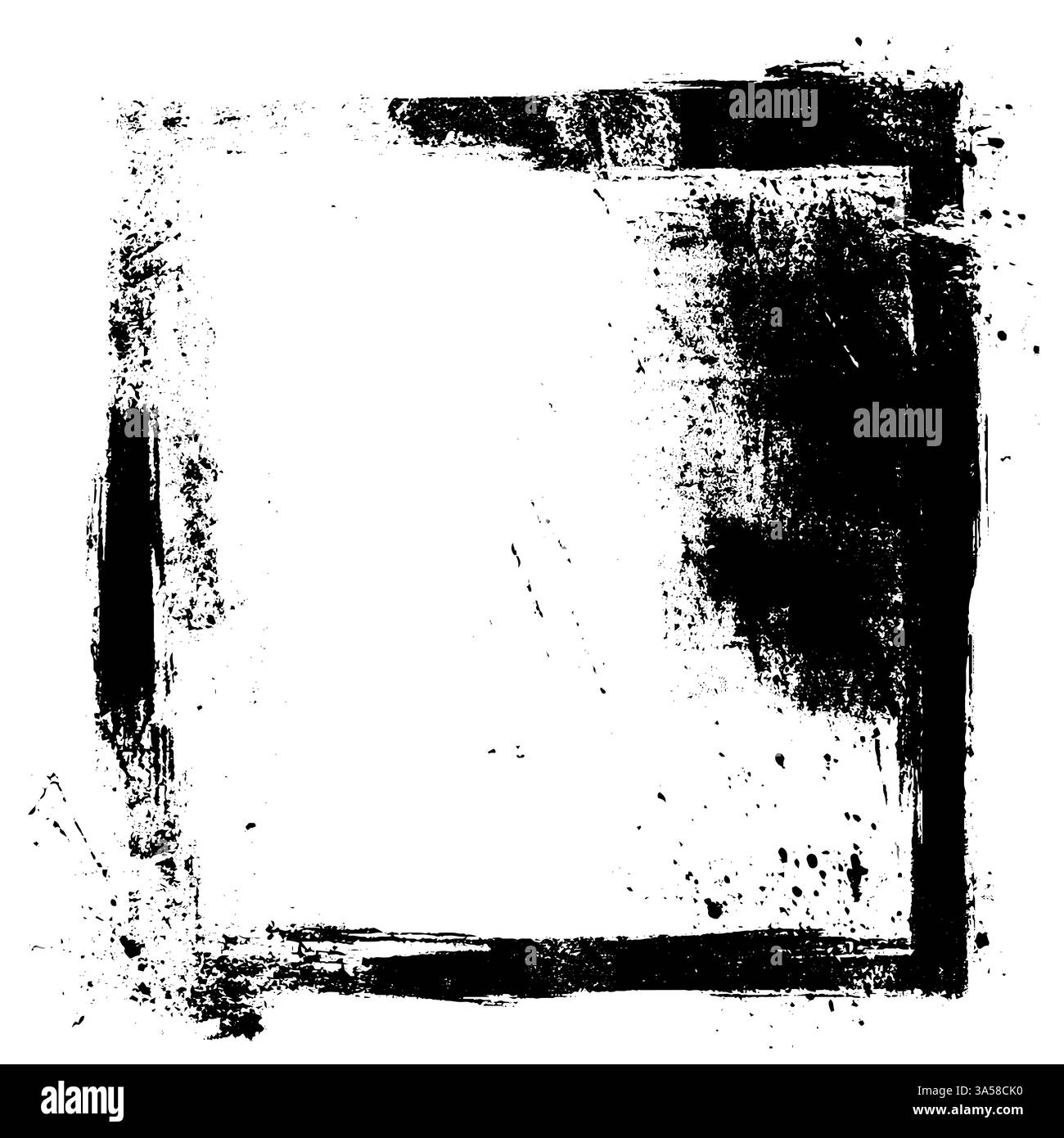 Vector frame with rough black ink strokes and grunge texture. Abstract ...