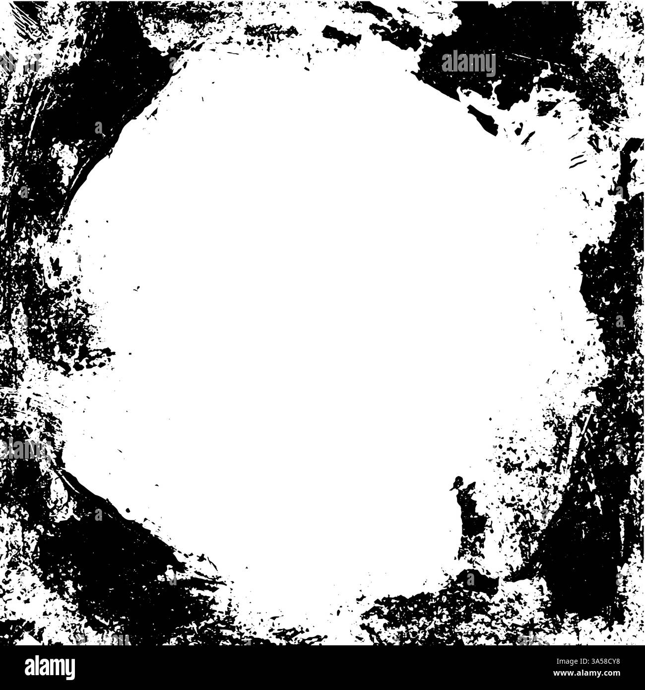 Vector circular frame with rough brush strokes and ink texture in ...