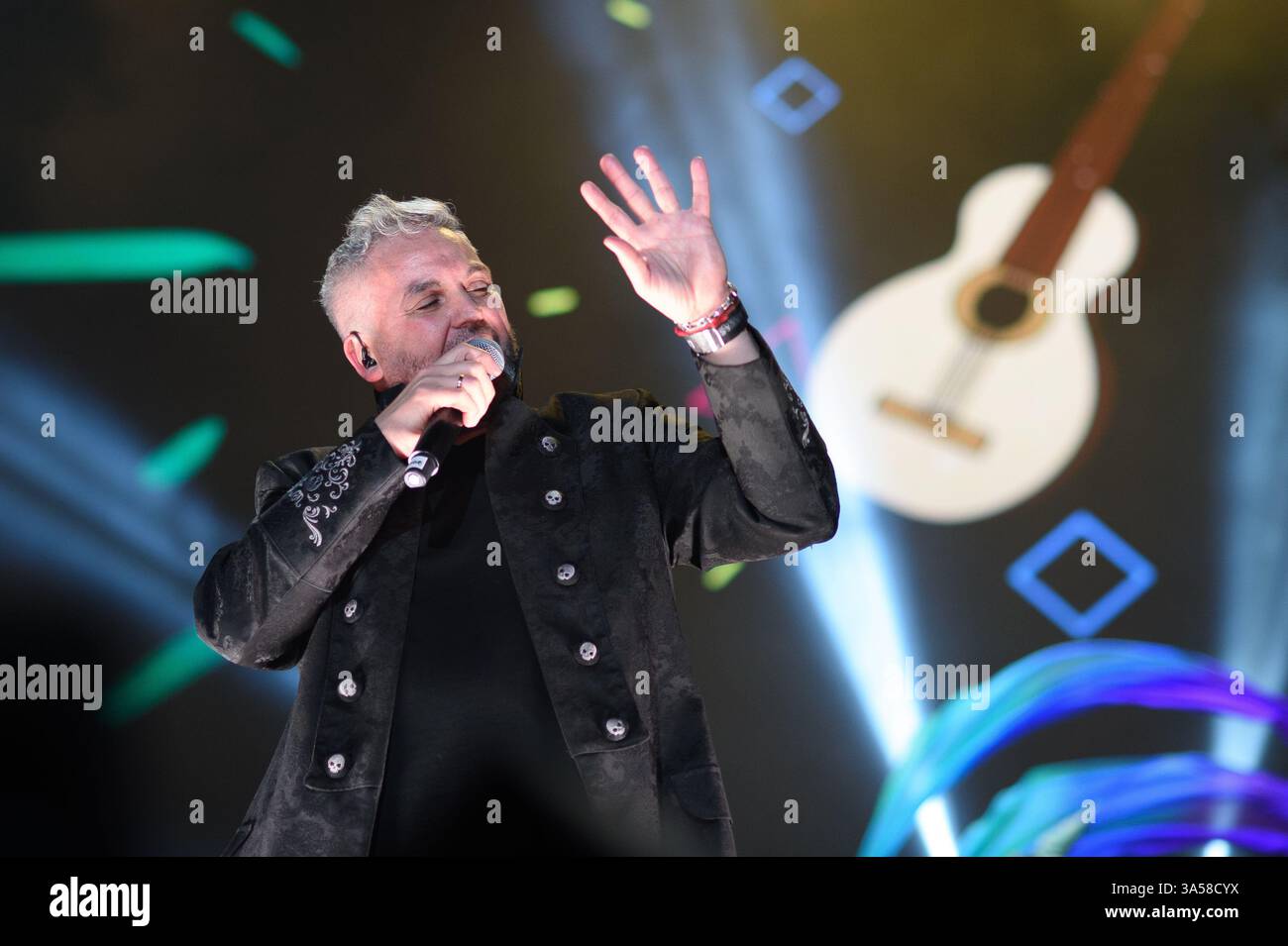 Singer Miguel Angel Franco of the group Saurom performs during the ...