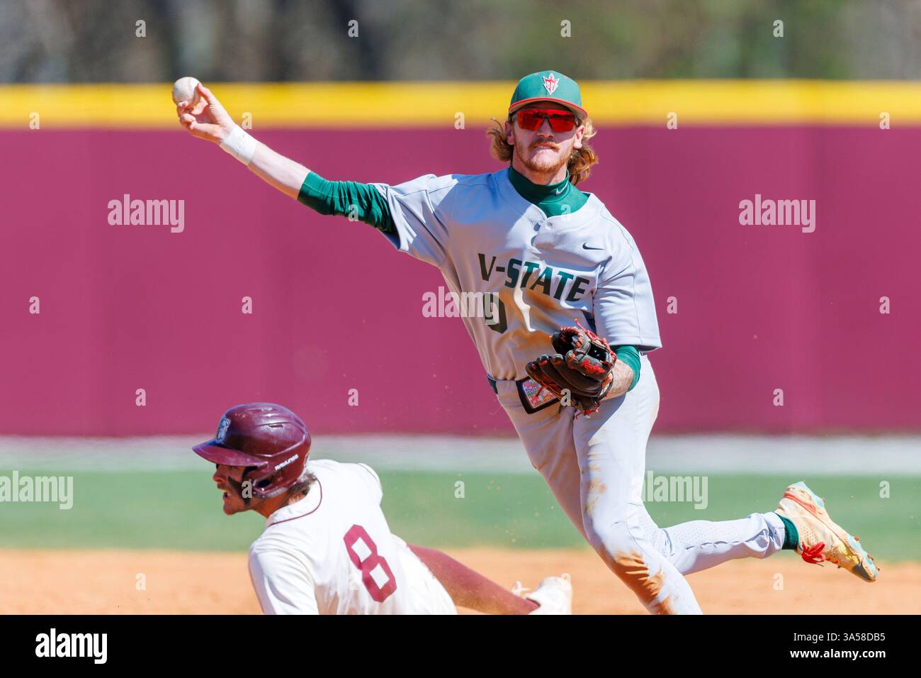 Mississippi Valley State infielder Kade Wood (0) turns a double play ...