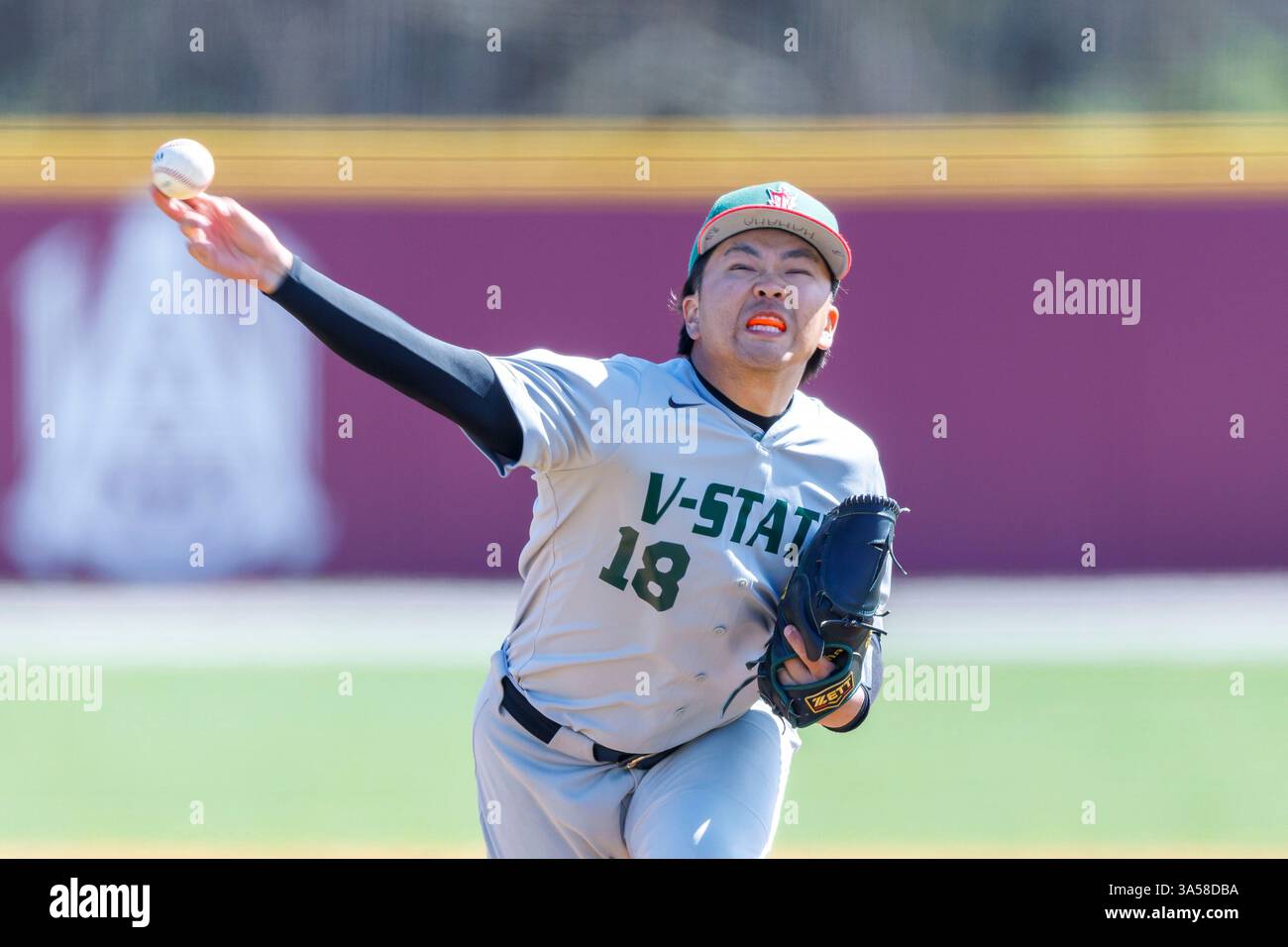 Mississippi Valley State pitcher Shuto Tiger Okumura (18) pitches ...