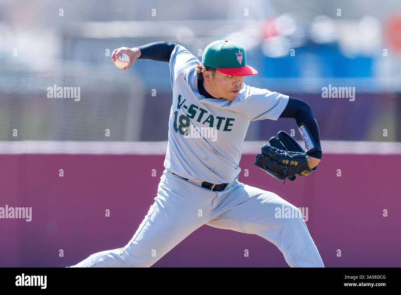 Mississippi Valley State pitcher Shuto Tiger Okumura (18) pitches ...