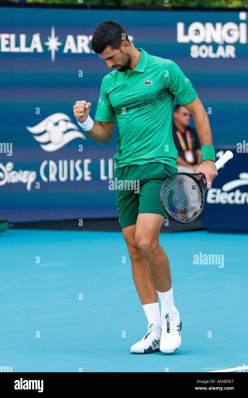 MIAMI GARDENS, FL - MARCH 21: Novak Djokovic (SRB) in action during his ...