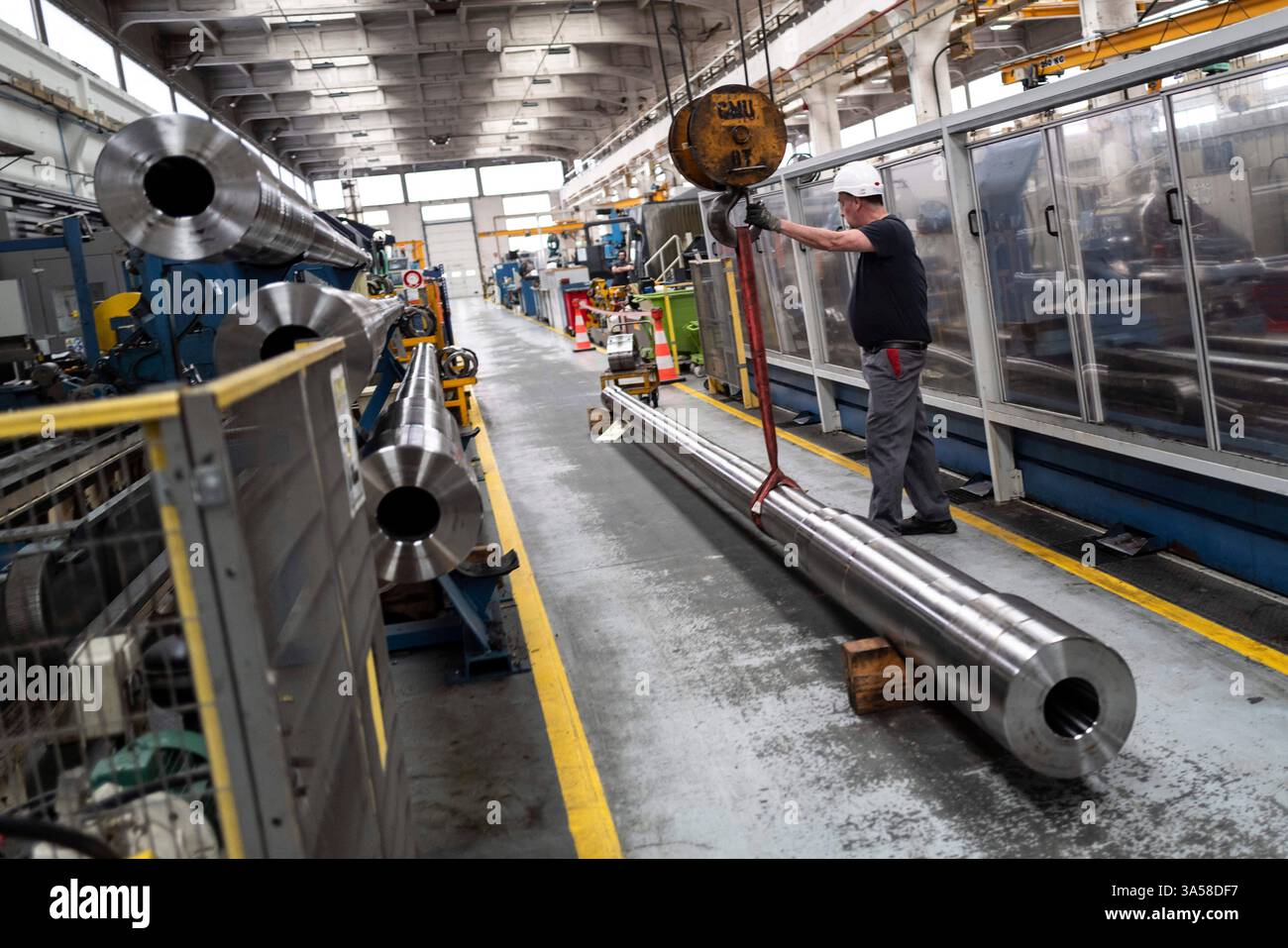 This photograph shows 40 millimeter tubes for Caesar cannons during a ...