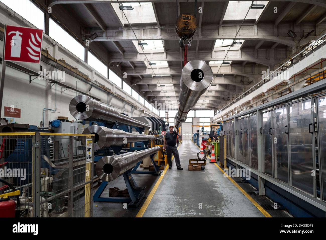 This photograph shows 40 millimeter tubes for Caesar cannons during a ...