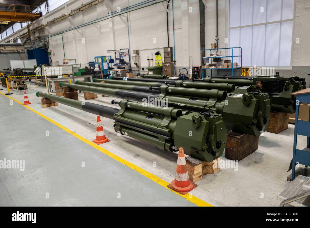 This photograph shows 40 millimeter tubes for Caesar cannons during a ...