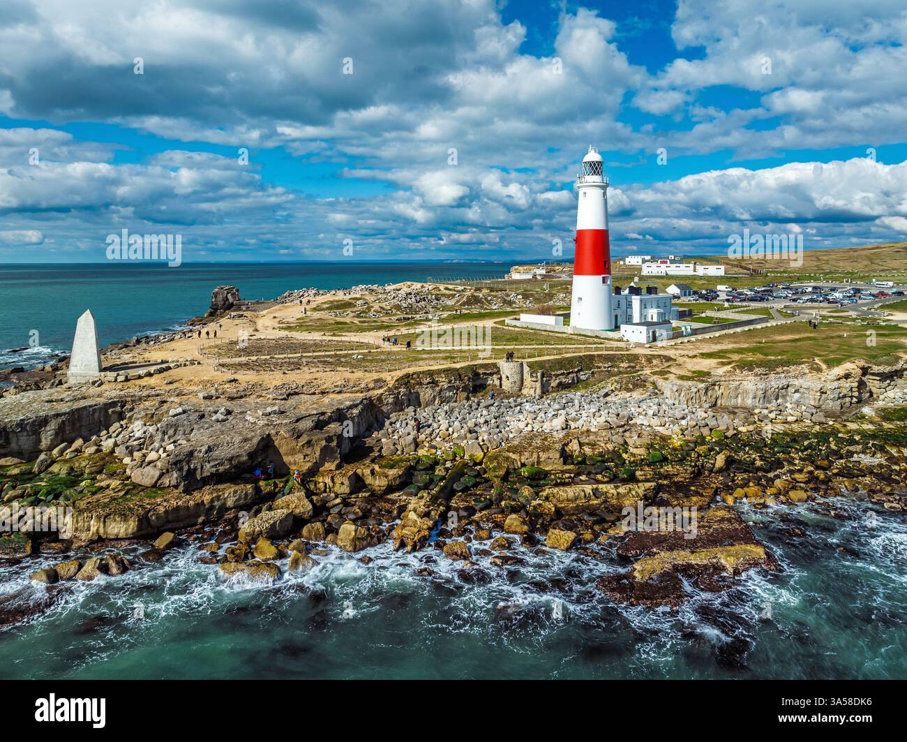 Portland Bill Lighthouse from a drone, Portland Bill, Isle of Portland ...