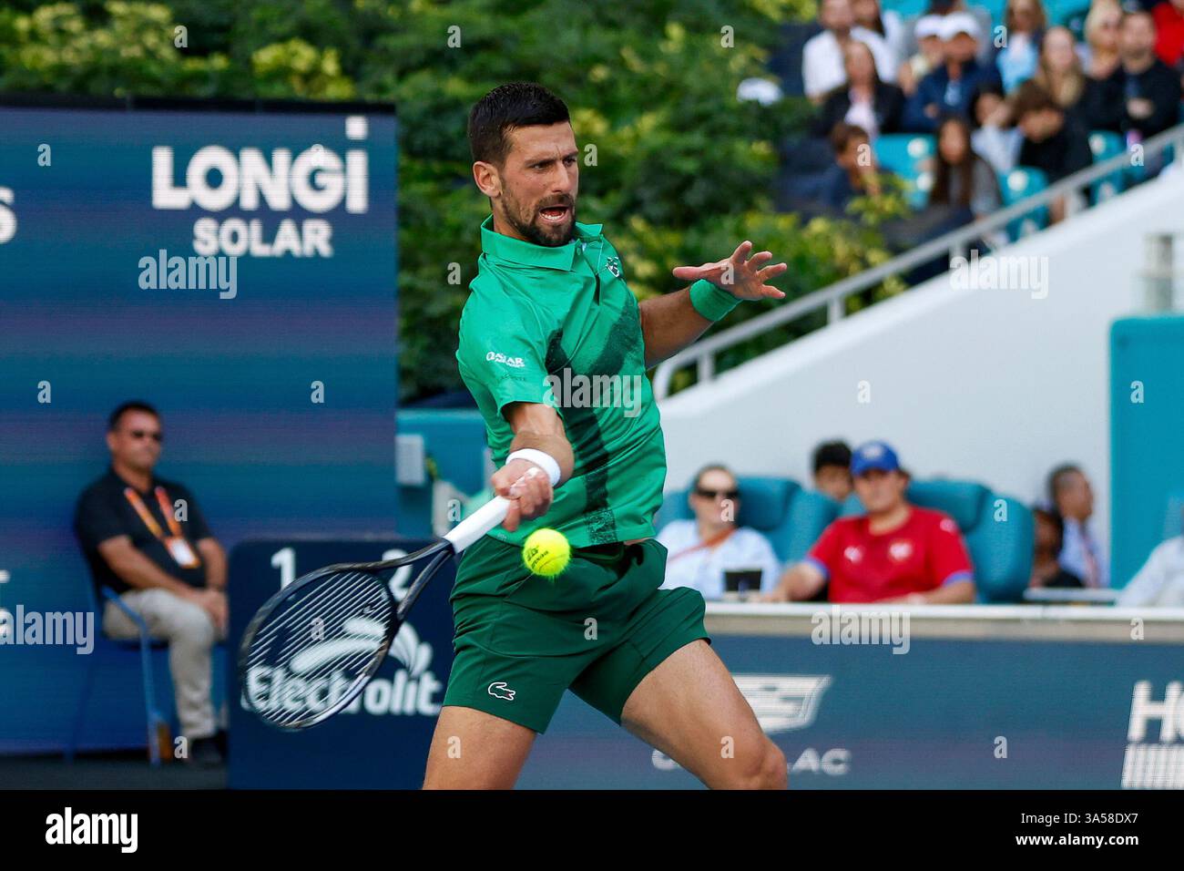 MIAMI GARDENS, FL - MARCH 21: Novak Djokovic (SRB) in action during his ...