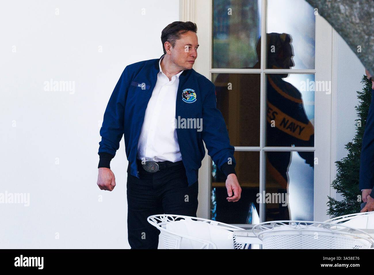 Billionaire Elon Musk is seen departing the Oval Office of the White ...