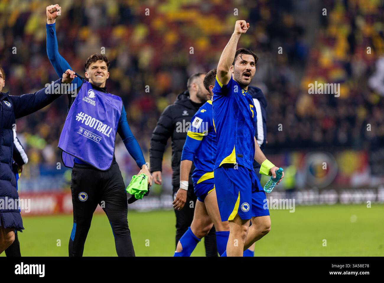 Sead Kolasinac of Bosnia and Herzegovina celebrating towards the fans ...