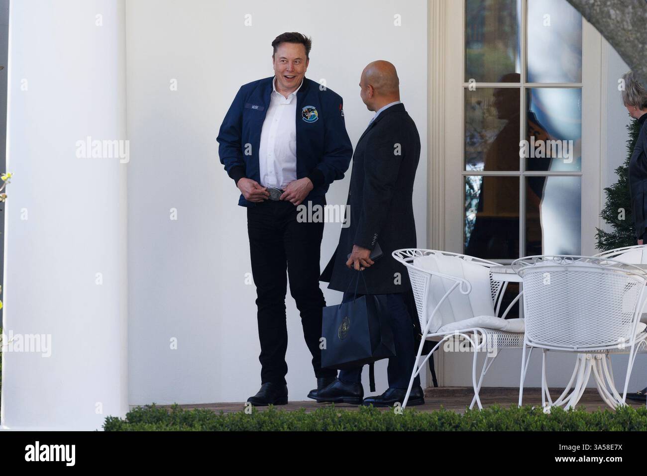 Billionaire Elon Musk is seen departing the Oval Office of the White ...