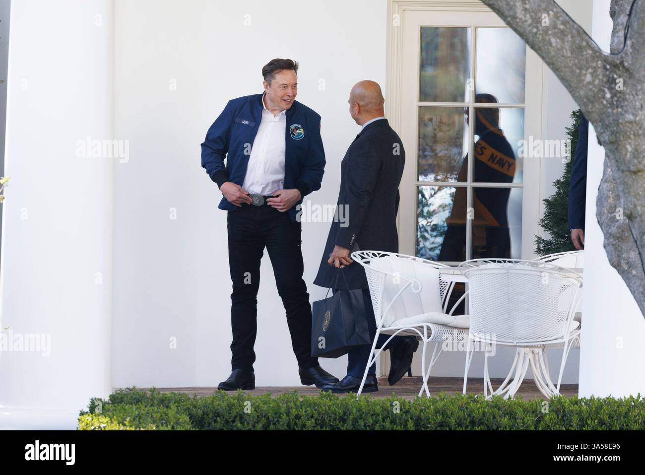 Billionaire Elon Musk is seen departing the Oval Office of the White ...