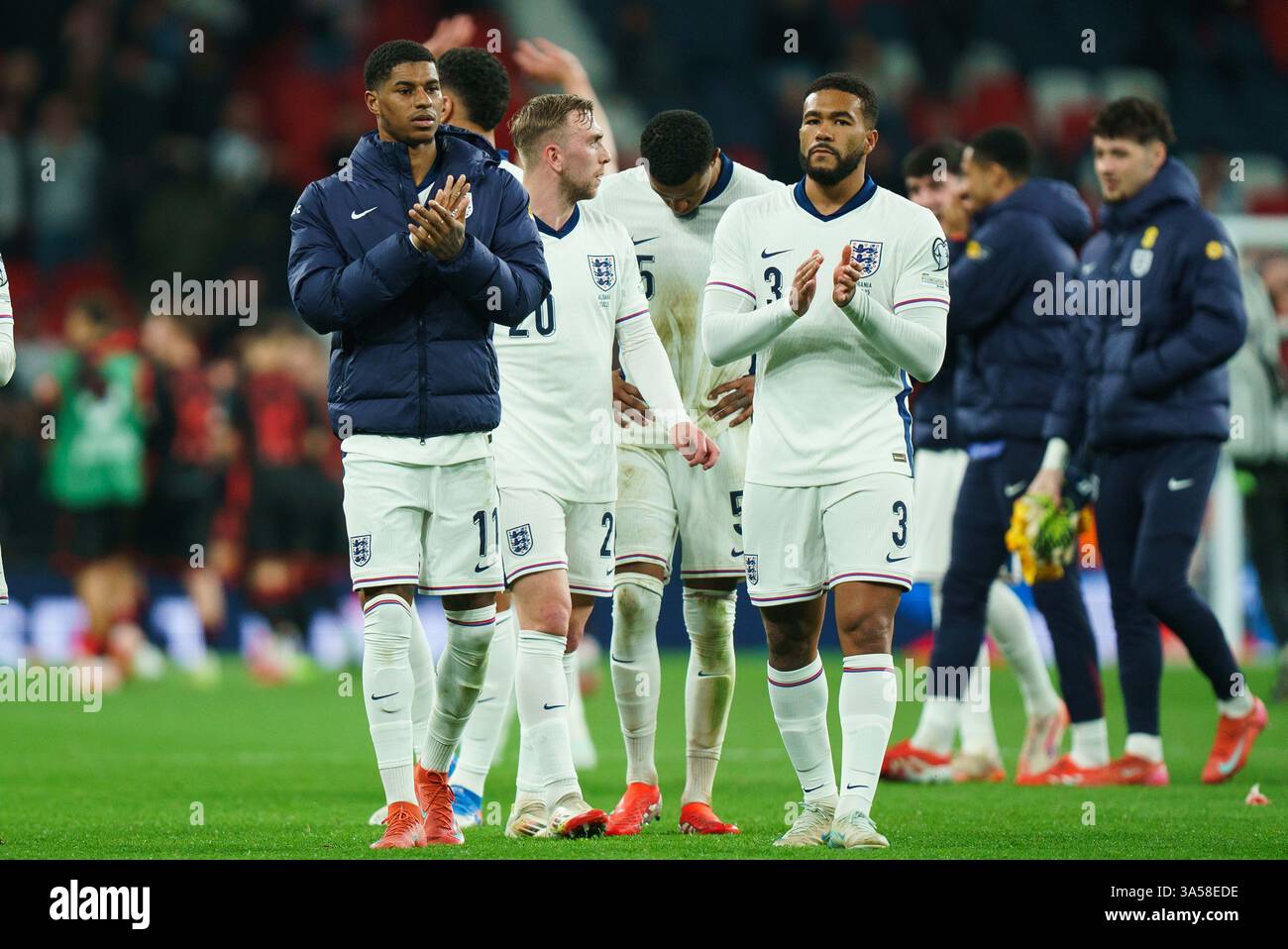 London, UK. 21st Mar, 2025. Marcus Rashford of England and Reece James ...