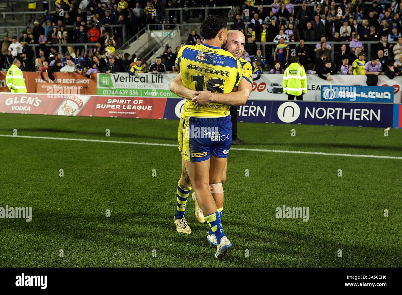 St Helens, UK. 21st Mar, 2025. Zane Musgrove of Warrington Wolves and ...