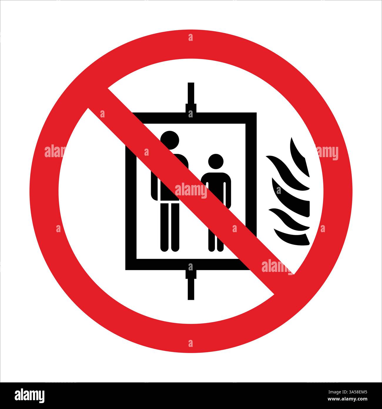 Prohibition sign indicating not to use the elevators in case of fire ...