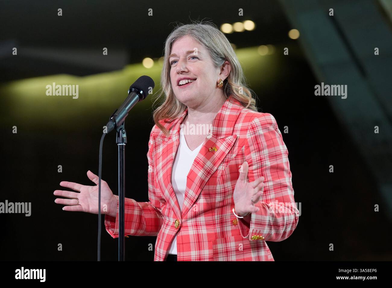 New Brunswick Premier Susan Holt speaks with reporters before the First ...