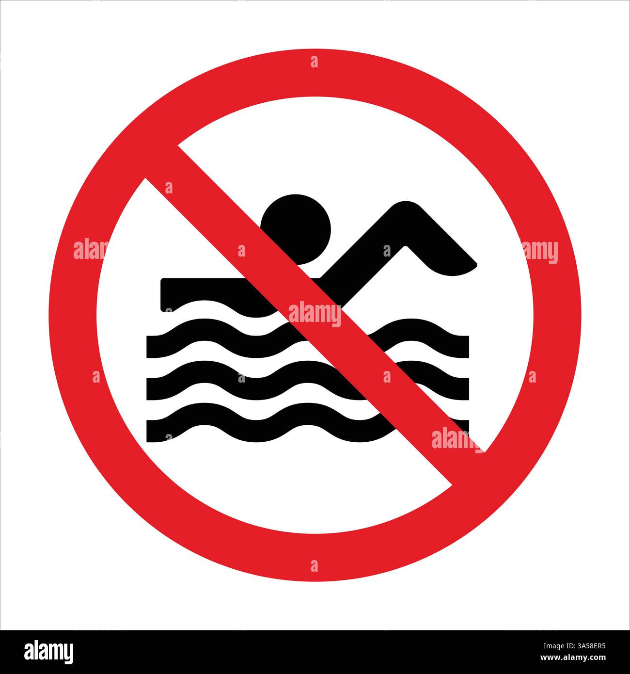 Red and black no swimming sign featuring a stick figure swimmer and ...