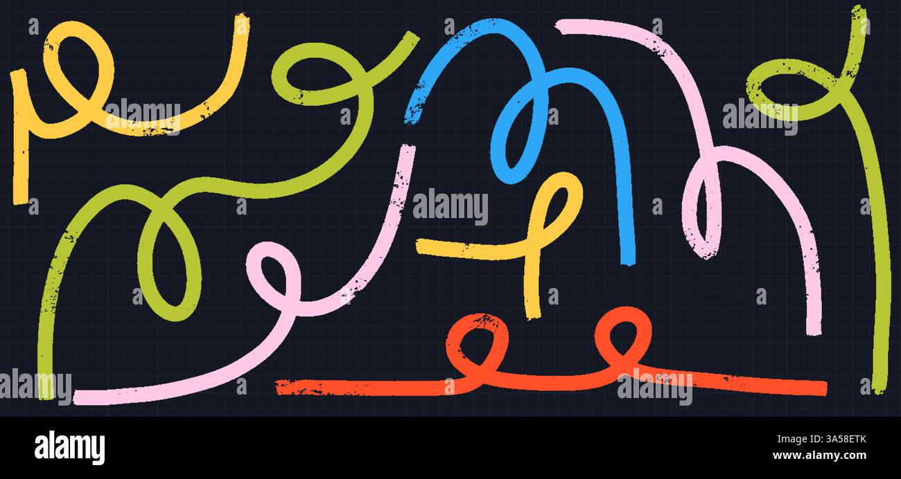 Grunge Ink Curl Line Set. Playful Brush Shapes with Spirals, Swirls ...