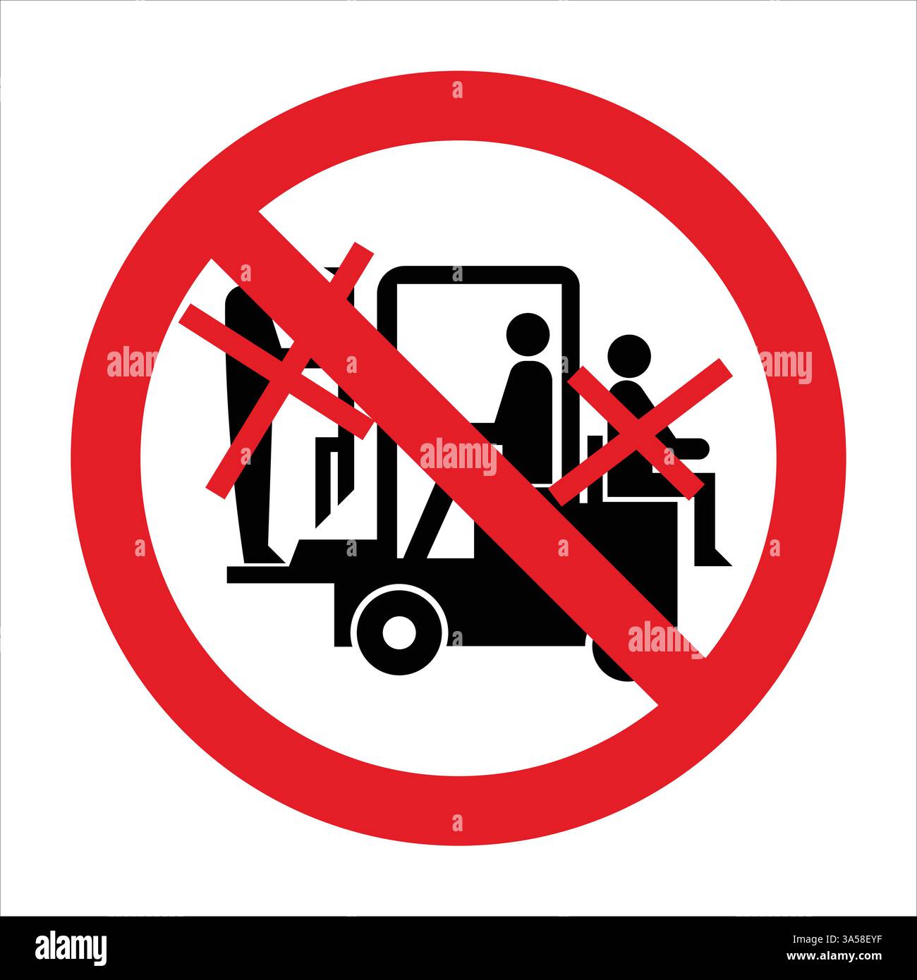 Prohibition sign indicating that passengers are not allowed on forklift ...