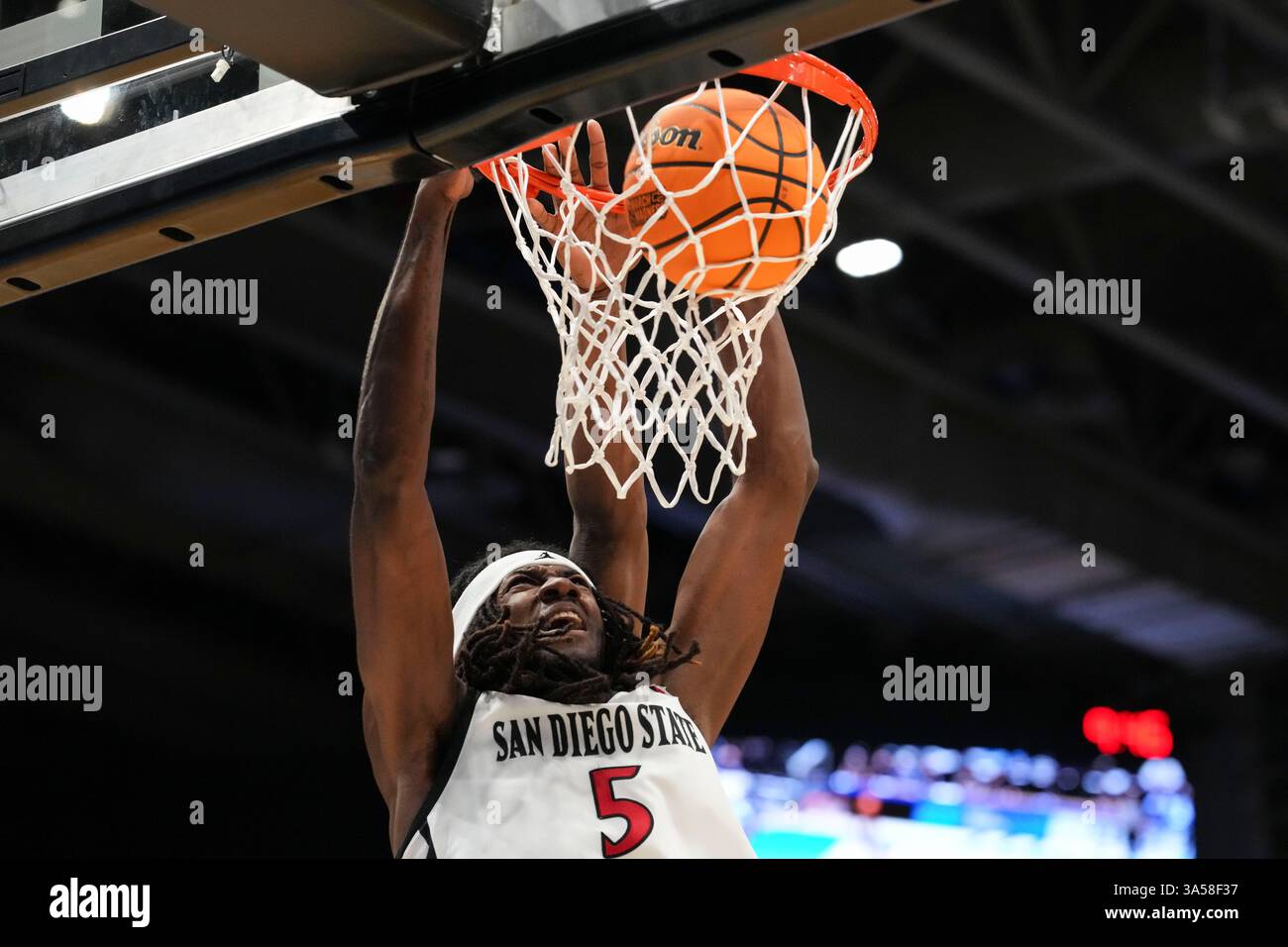 San Diego State forward Pharaoh Compton (5) dunks during a First Four ...