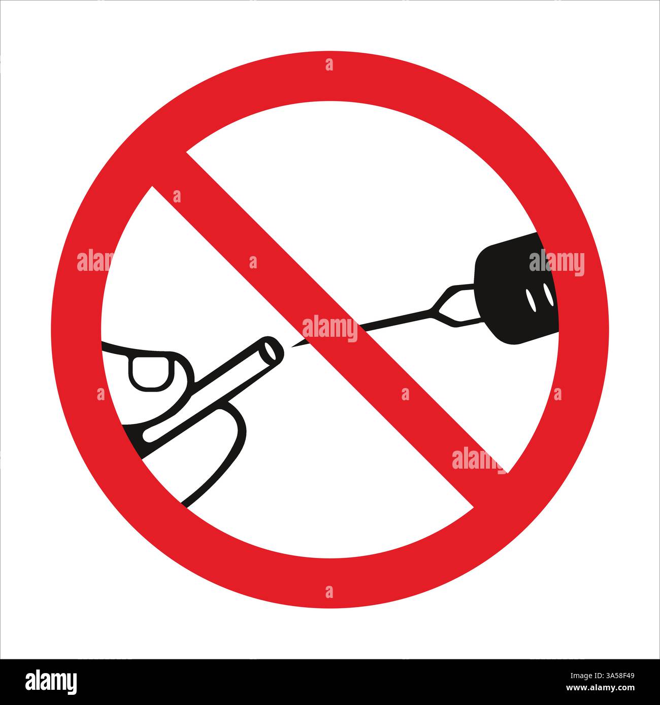 Red prohibition sign crossing out injecting drugs with syringe ...