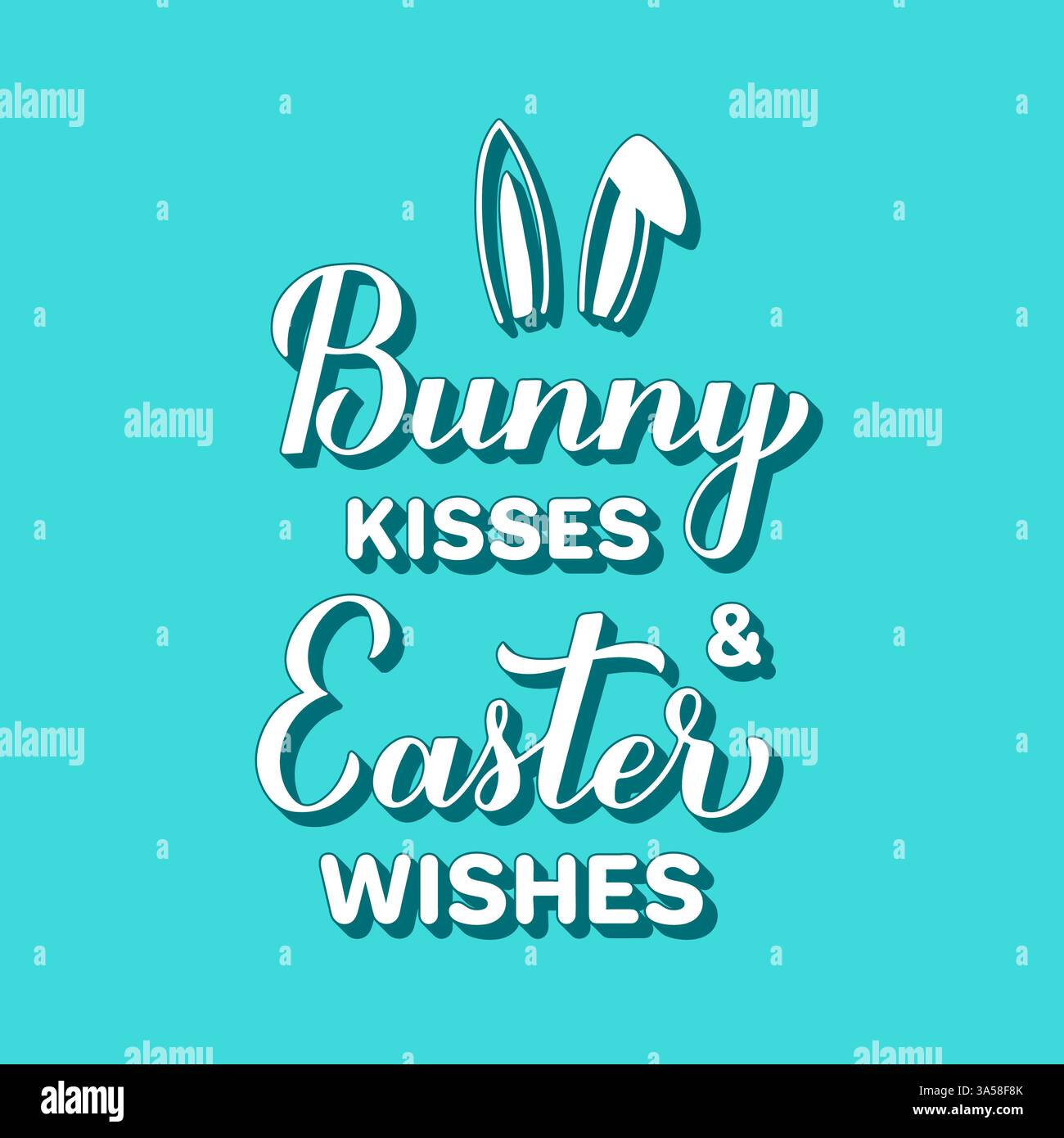Bunny kisses and Easter wishes. 3d lettering on mint green background ...