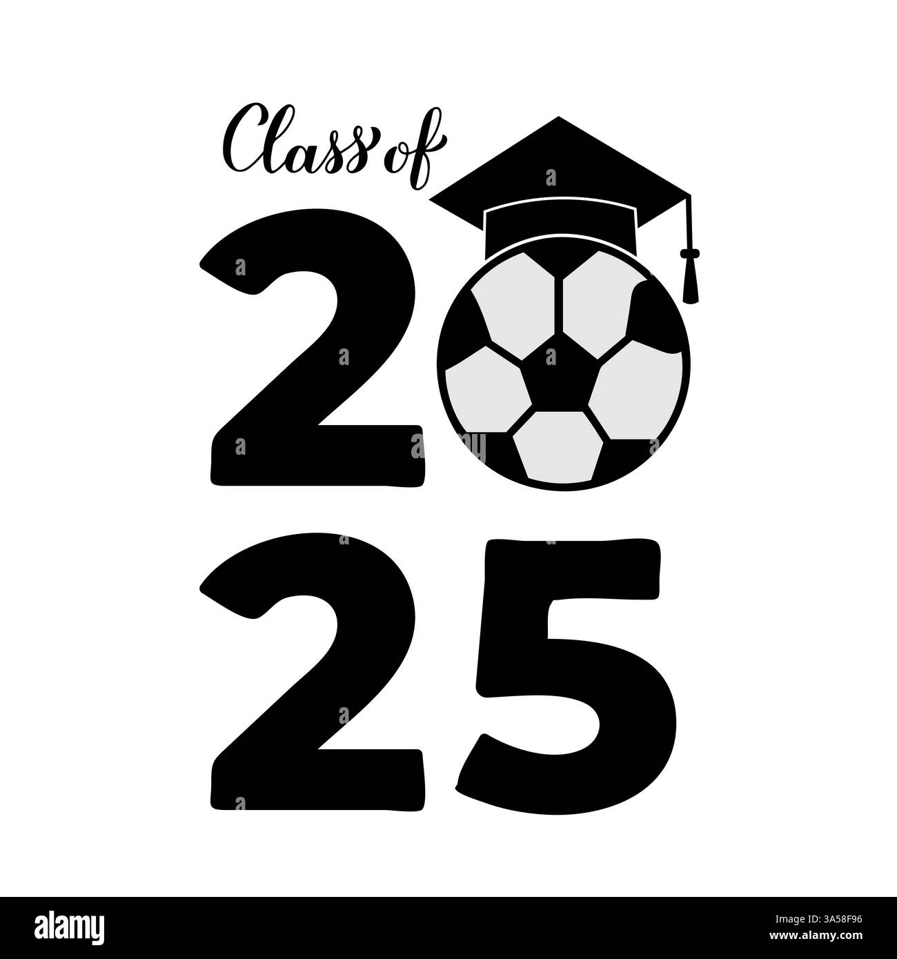 Class of 2025 lettering with graduation hat and soccer ball ...