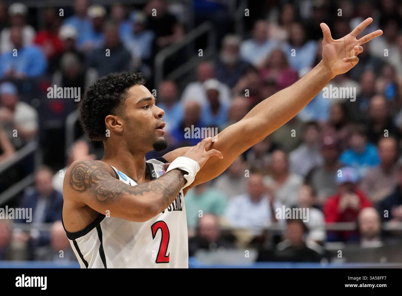 San Diego State guard Nick Boyd (2) reacts during a First Four college basketball game against ...
