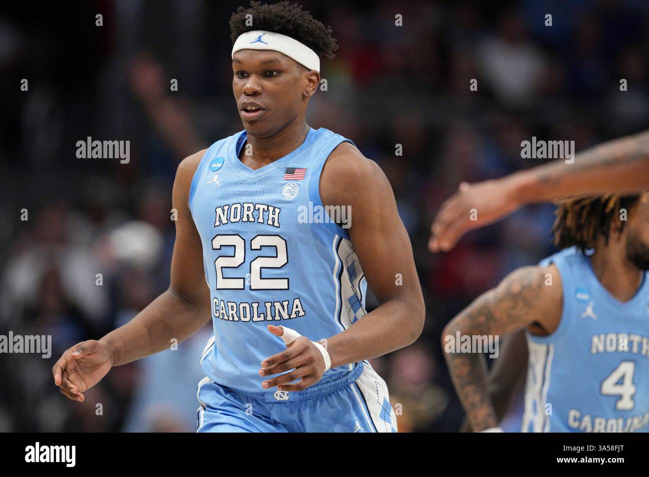 North Carolina forward Ven-Allen Lubin (22) reacts during a First Four ...