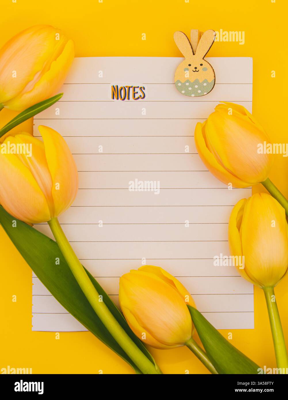 A blank notebook sheet labeled 'Notes', clipped with a bunny clip ...