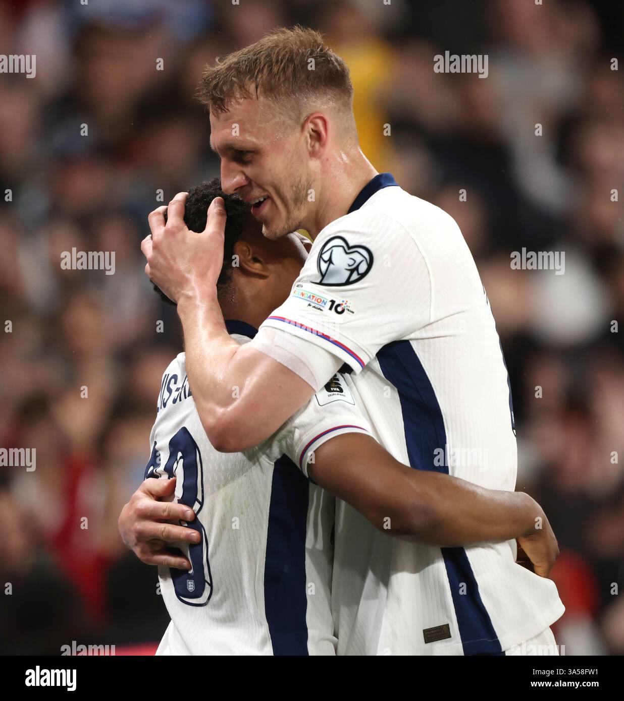 London, UK. 21st Mar, 2025. Myles Lewis-Skelly (E) celebrates scoring ...