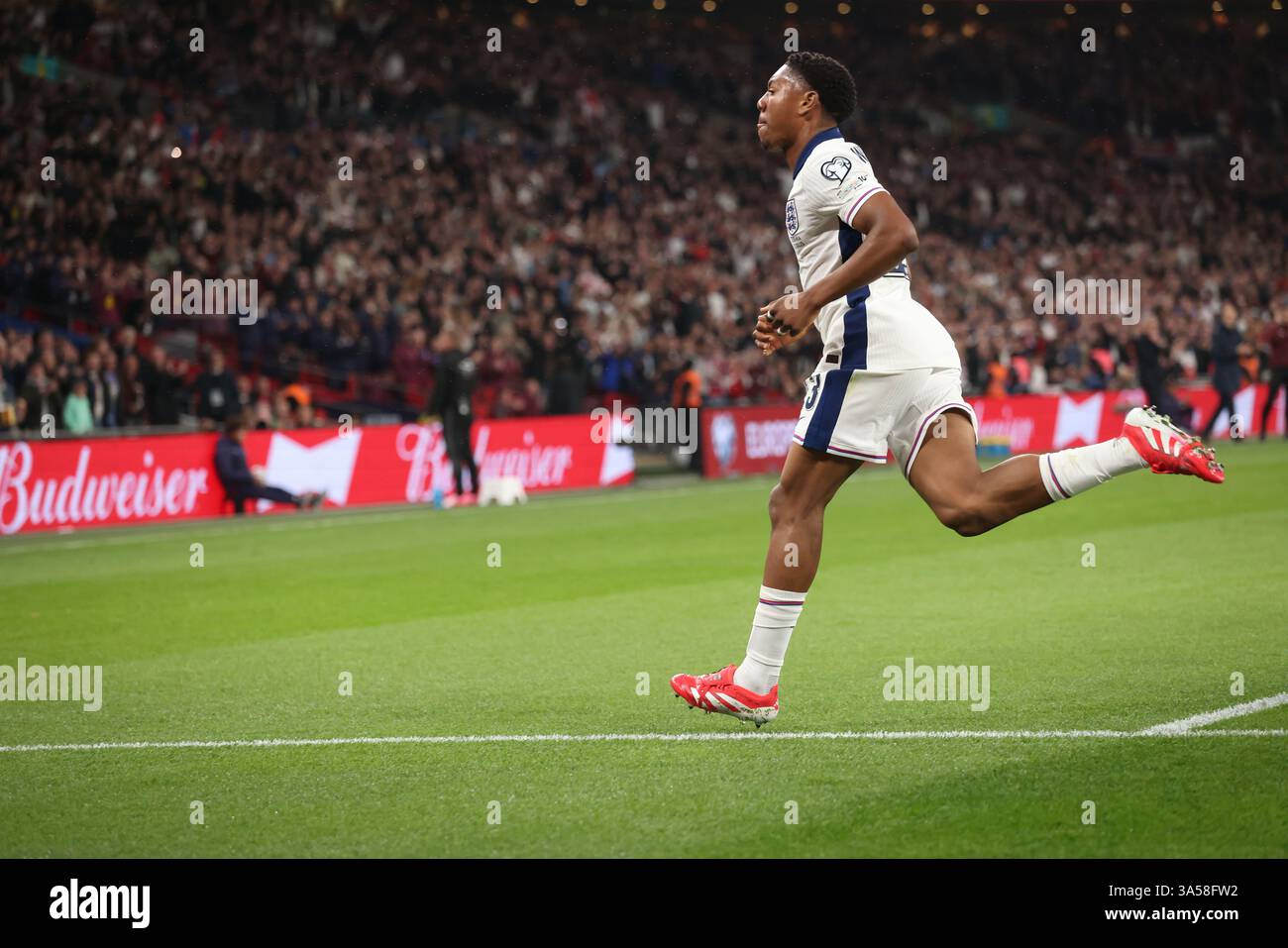 Myles Lewis-Skelly (E) celebrates scoring the first England goal (1-0 ...