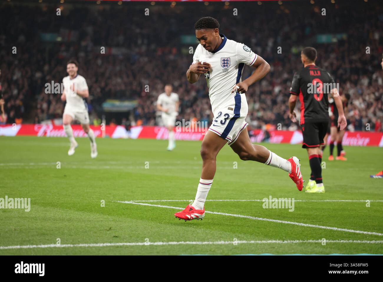 Myles Lewis-Skelly (E) celebrates scoring the first England goal (1-0 ...