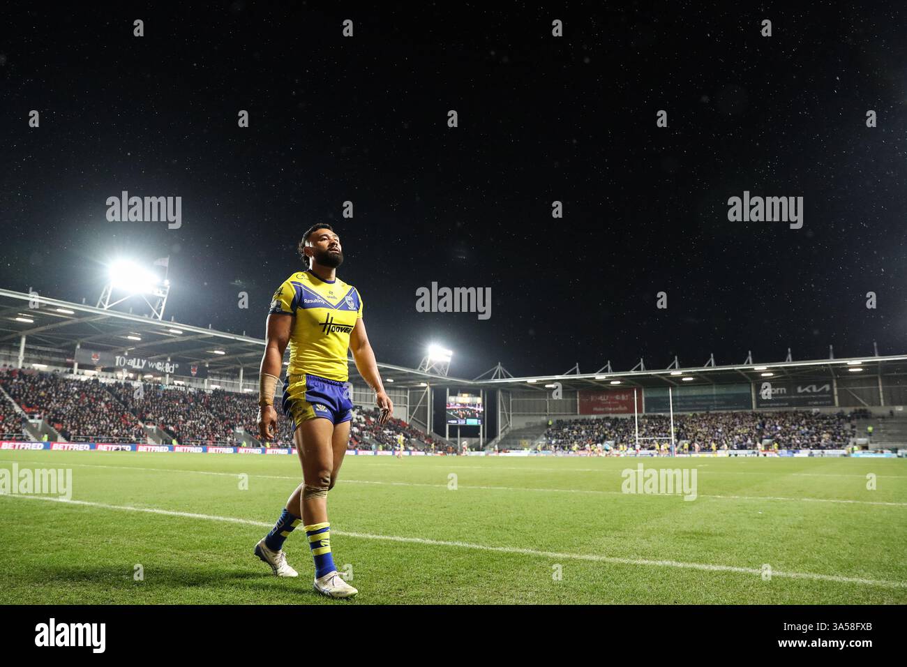 St Helens, UK. 21st Mar, 2025. Zane Musgrove of Warrington Wolves ...