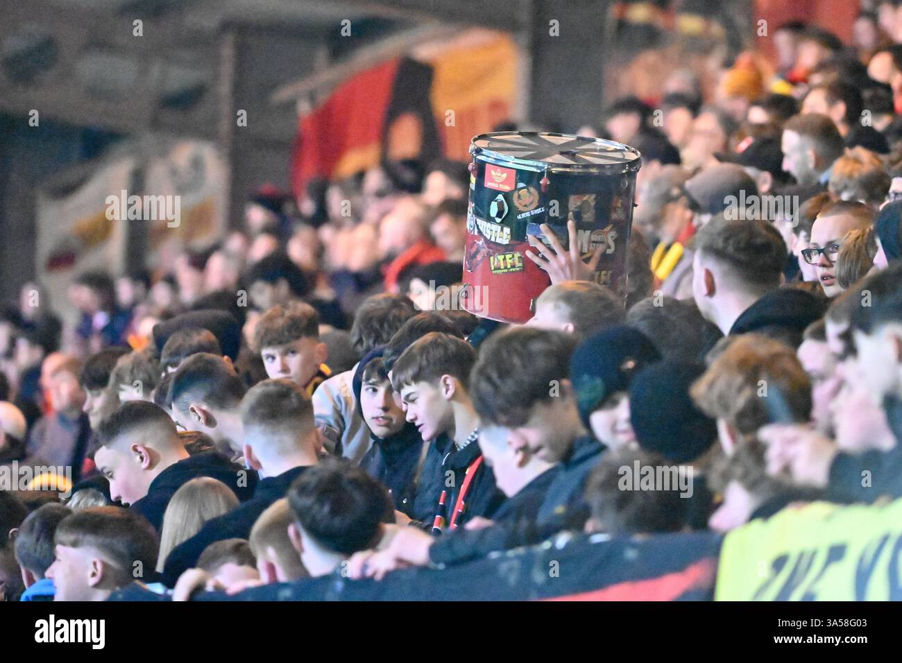 Glasgow, Scotland, UK. 21st March, 2025. Partick Thistle Ultras pass a ...